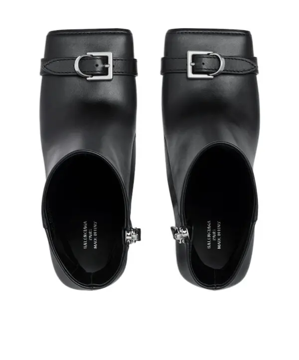 Balenciaga Square Toe Buckle Detail Ankle Boots
