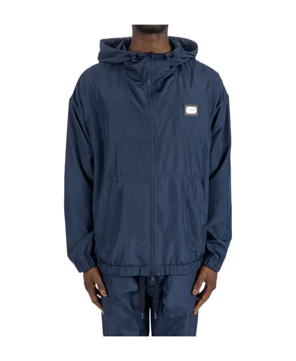 Dolce & Gabbana Logo Plaque Hooded Jacket - Blue