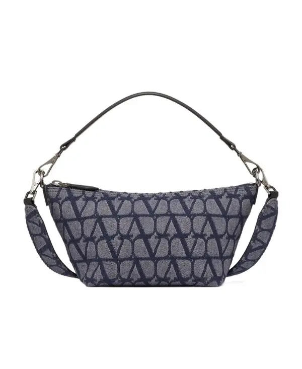 Valentino Garavani All-over Logo Motif Denim Shoulder Bag - Black