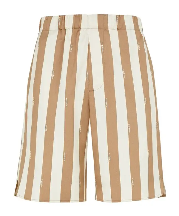 Fendi Elasticated Waistband Striped Silk Bermuda Shorts - White
