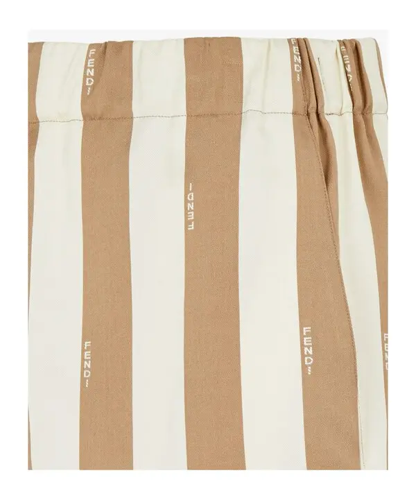 Fendi Elasticated Waistband Striped Silk Bermuda Shorts - White