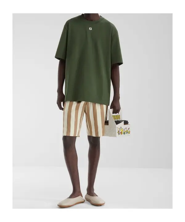 Fendi Elasticated Waistband Striped Silk Bermuda Shorts - White