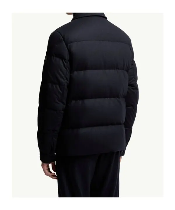 Moncler Cashmere Blend Down Shirt Jacket With Knit Collar - Navy Blue
