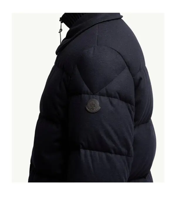 Moncler Cashmere Blend Down Shirt Jacket With Knit Collar - Navy Blue