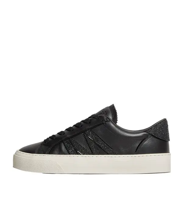 Moncler Monaco Leather Glitter Trainers - Black