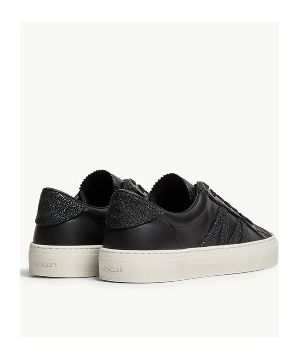 Moncler Monaco Leather Glitter Trainers - Black