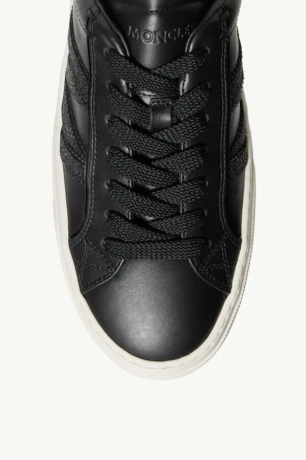 Moncler Monaco Leather Glitter Trainers - Black