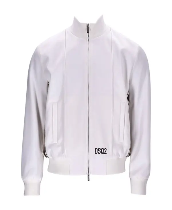 Dsquared2 Logo Embroidered Zip-up Bomber Jacket - White