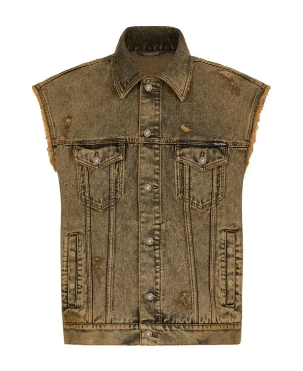 Dolce & Gabbana Overdyed Sleeveless Denim Jacket