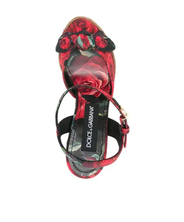 Dolce & Gabbana Floral Motif Wedge Sandals - Green
