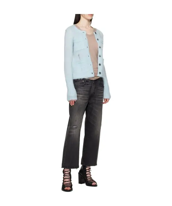 R13 Crew Neck Cardigan - Light Blue