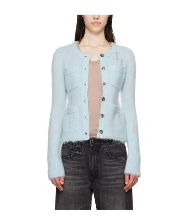 R13 Crew Neck Cardigan - Light Blue