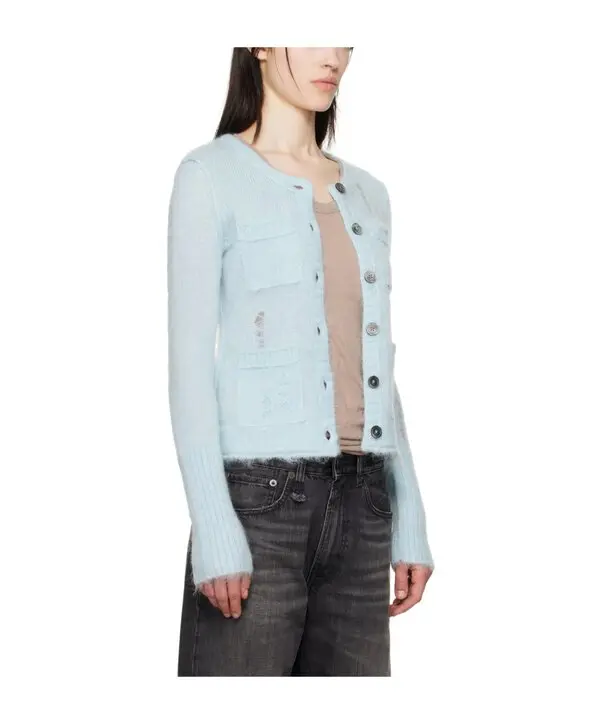R13 Crew Neck Cardigan - Light Blue