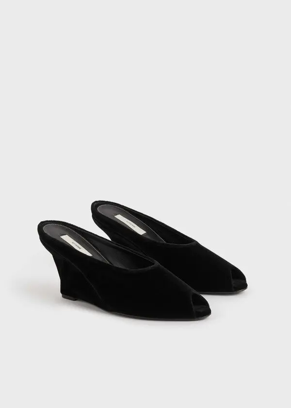 TOTEME 75mm Peep-toe Velvet Wedge Sandals - Black