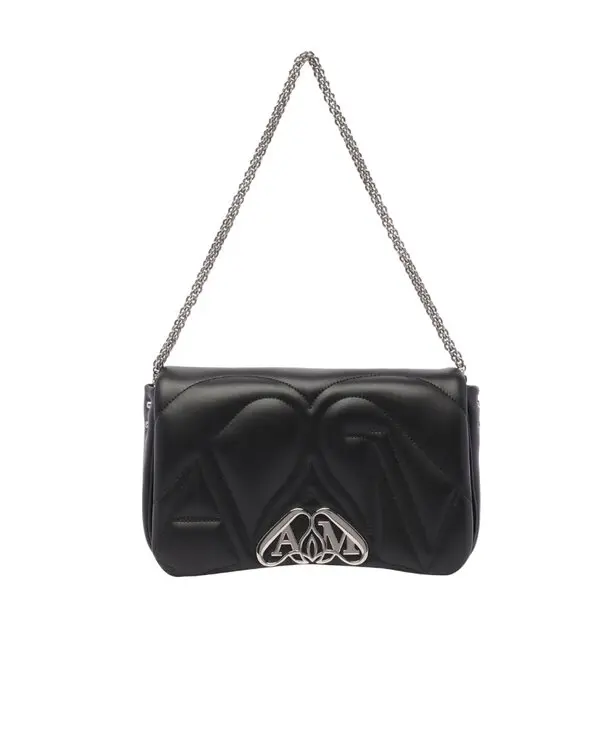 Alexander McQueen Seal Logo Plaque Small Shoulder Bag - Black