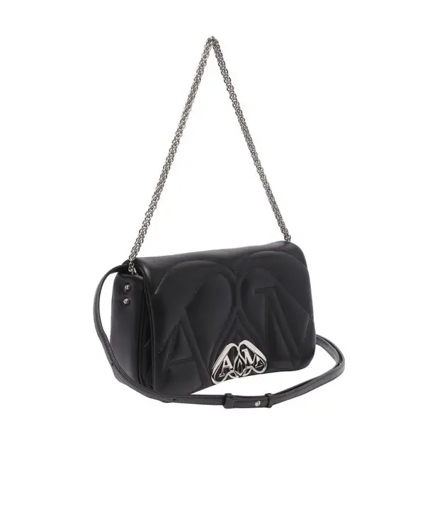Alexander McQueen Seal Logo Plaque Small Shoulder Bag - Black