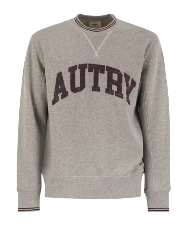 AUTRY Contrast Logo Crew Neck Sweater - Gray