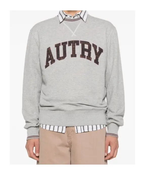 AUTRY Contrast Logo Crew Neck Sweater - Gray