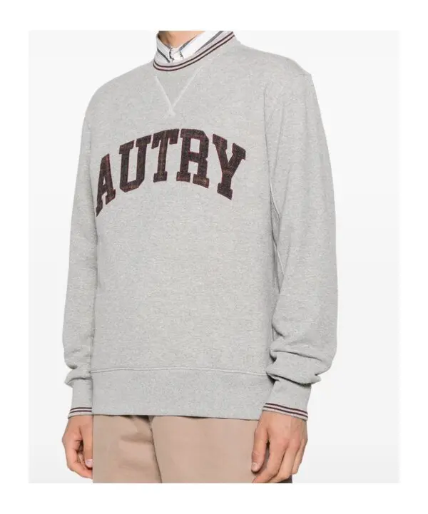AUTRY Contrast Logo Crew Neck Sweater - Gray