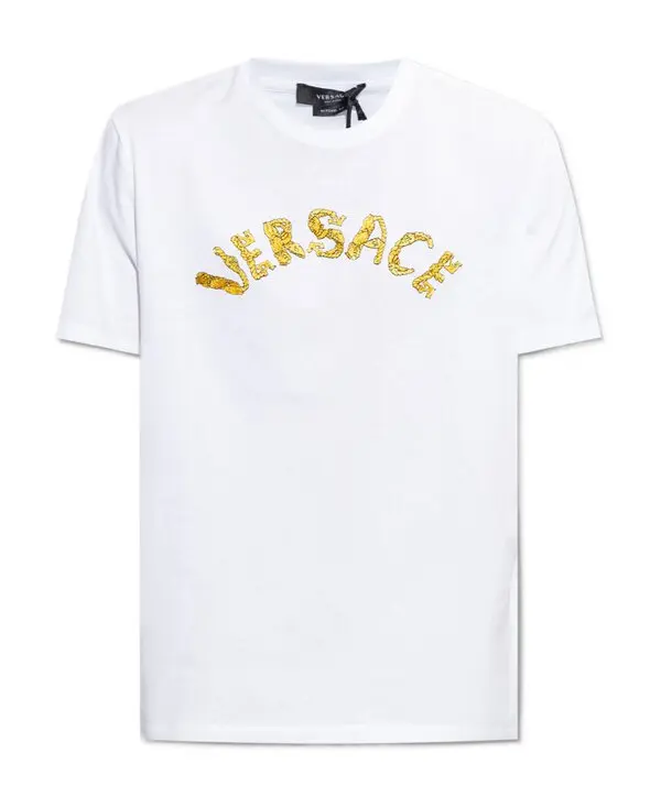 Versace Seashell Baroque Logo Embroidered Crewneck T-shirt - White