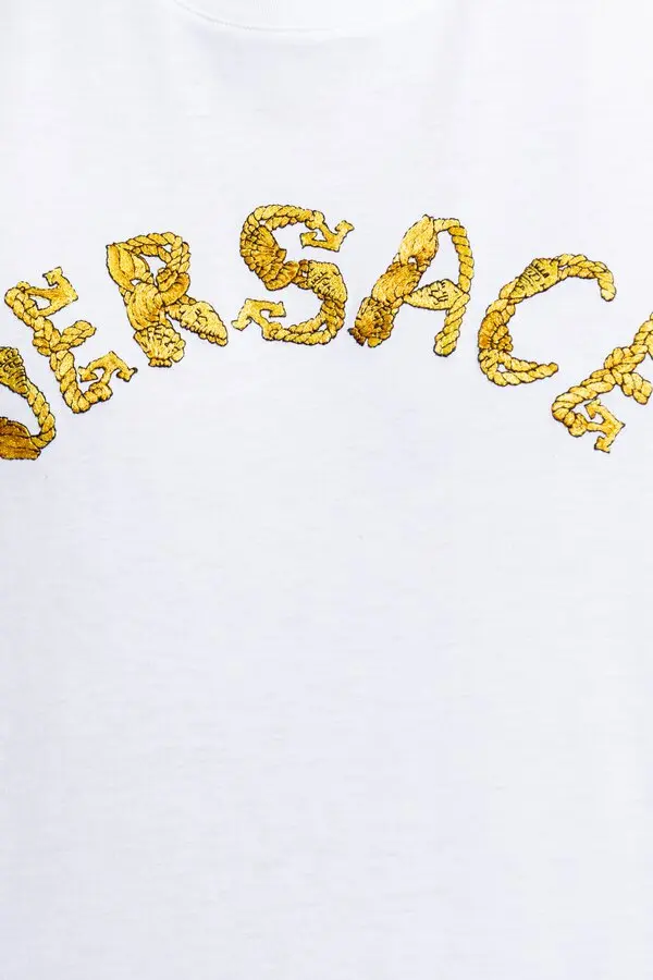 Versace Seashell Baroque Logo Embroidered Crewneck T-shirt - White