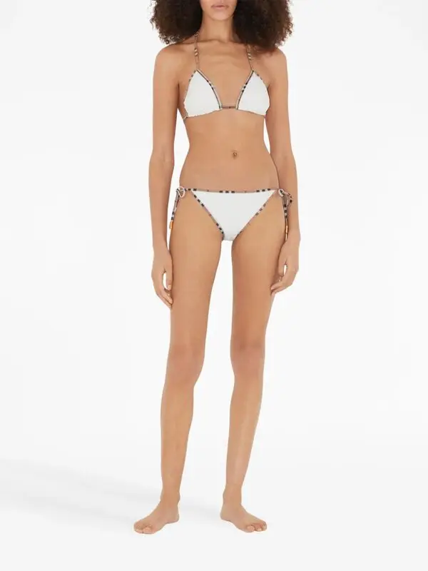 Burberry Halterneck Triangle Two-piece Bikini With Checked Trim - White