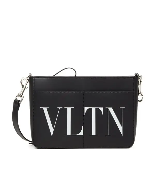 Valentino Garavani Vltn Logo Printed Zip-up Messenger Bag - Black