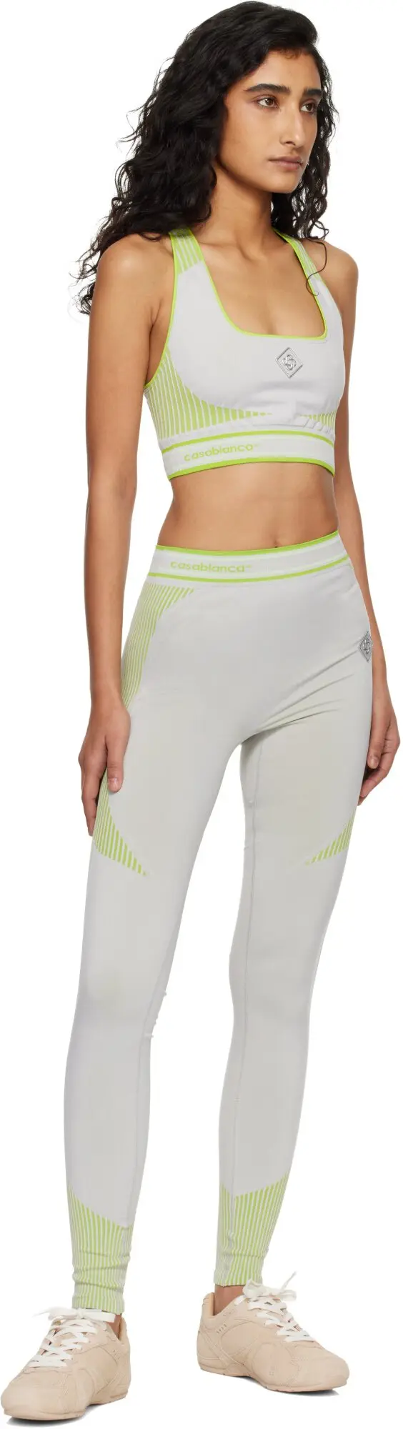 Casablanca Ribbed Performance Leggings - Light Grey