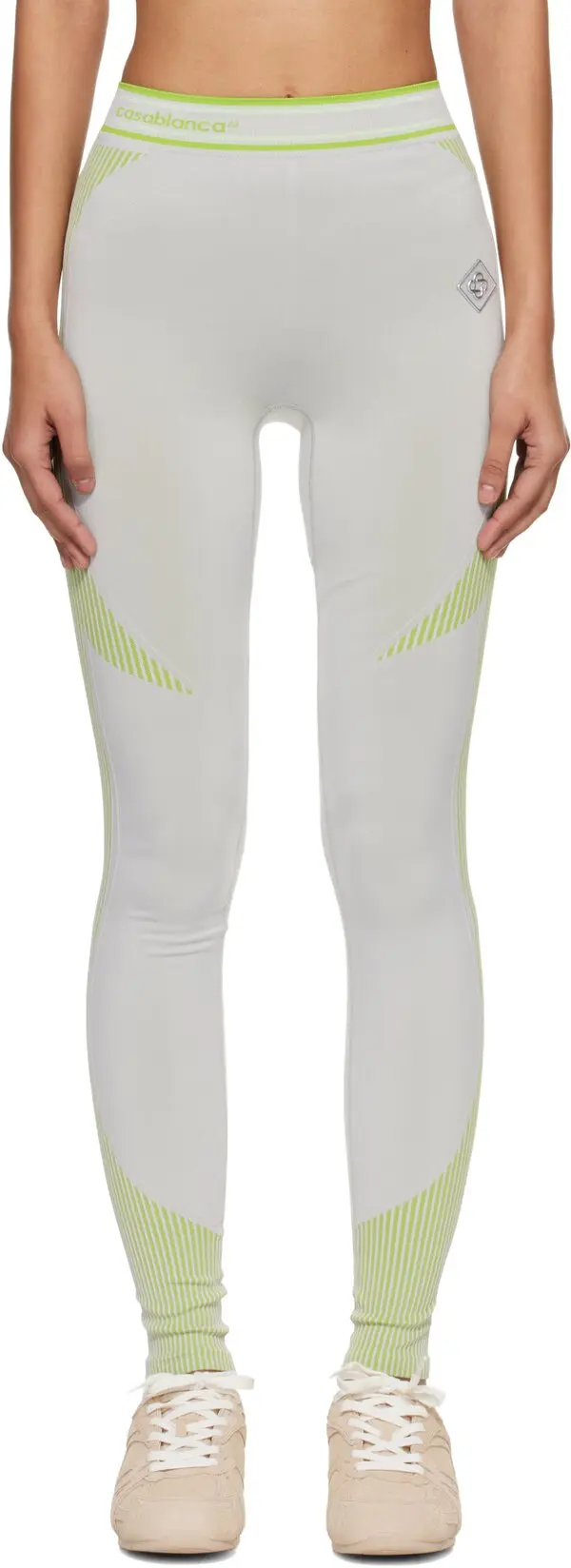 Casablanca Ribbed Performance Leggings - Light Grey
