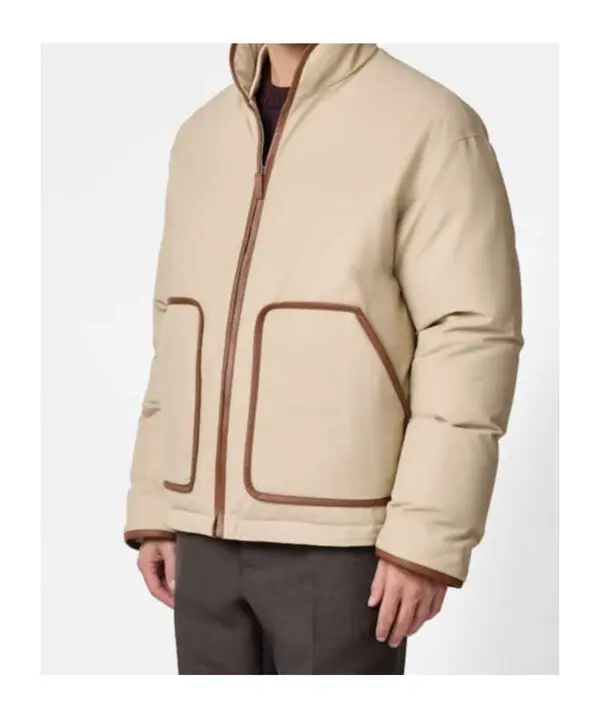 TOD'S Leather-trimmed Technical Cotton Down Jacket - Light Brown