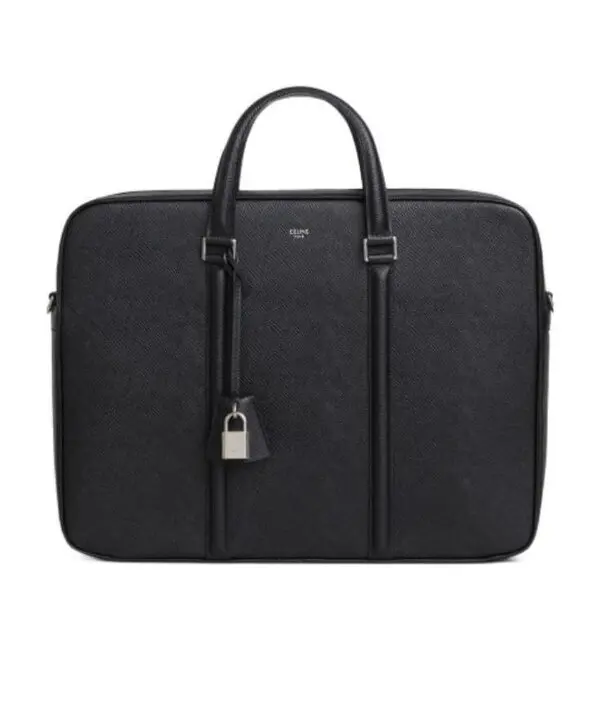 Celine Medium Grain Logo Briefcase - Black