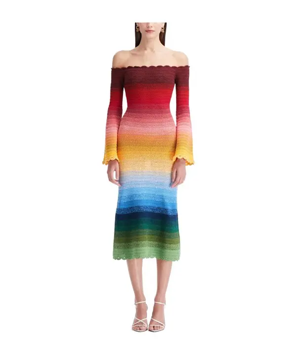 Oscar De La Renta Strapless Crochet Dress With Trumpet Sleeves