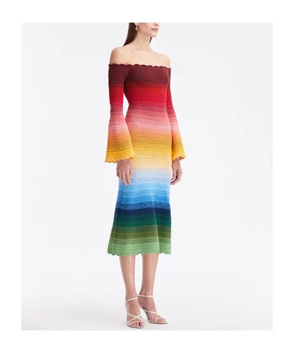Oscar De La Renta Strapless Crochet Dress With Trumpet Sleeves