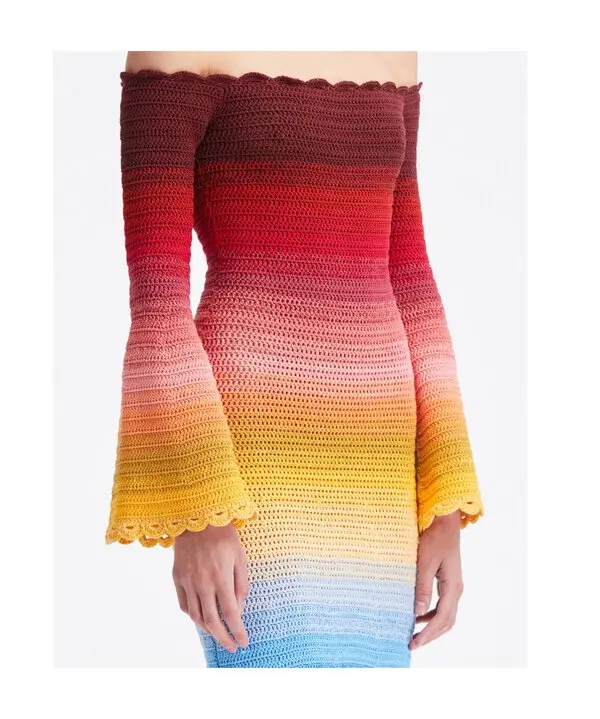 Oscar De La Renta Strapless Crochet Dress With Trumpet Sleeves