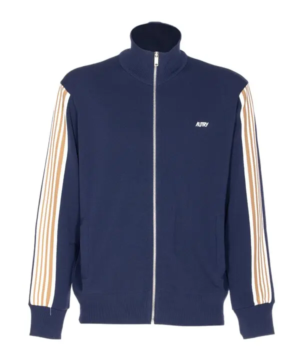 AUTRY Stripe-detail Zip-up Sweatshirt - Navy