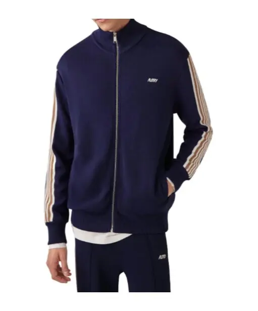 AUTRY Stripe-detail Zip-up Sweatshirt - Navy
