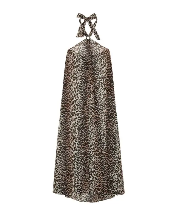 GANNI Leopard Chiffon Halterneck Dress