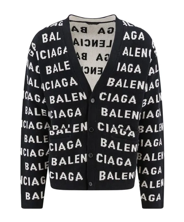 Balenciaga Logo Intarsia Knit V-neck Cardigan