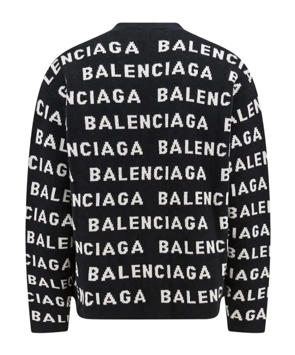 Balenciaga Logo Intarsia Knit V-neck Cardigan