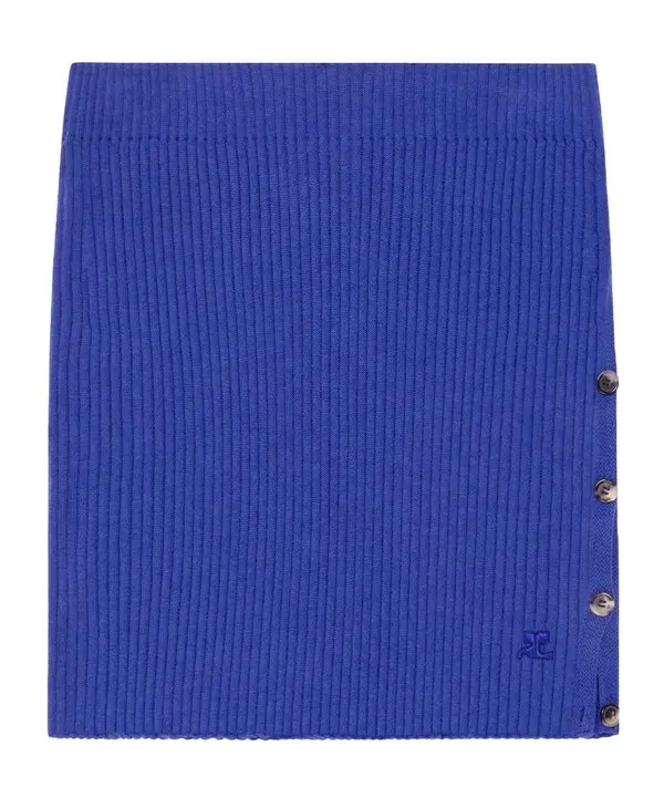 COURREGES Ribbed Mini Skirt With Button Detail - Sapphire