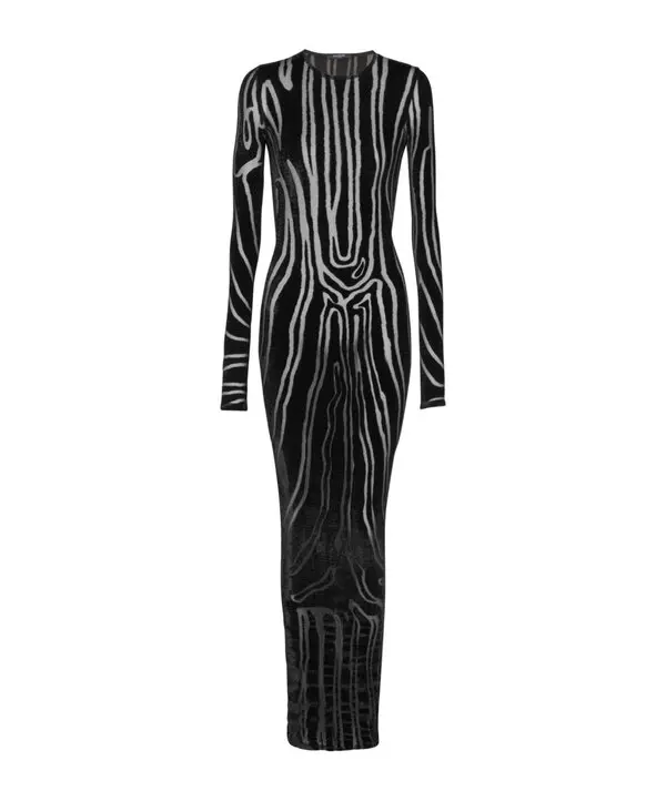 Balmain Long Zebra-print Velvet Dress
