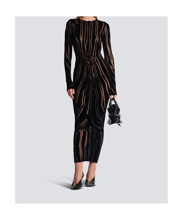 Balmain Long Zebra-print Velvet Dress