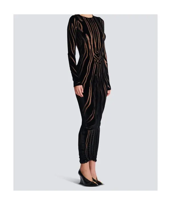Balmain Long Zebra-print Velvet Dress