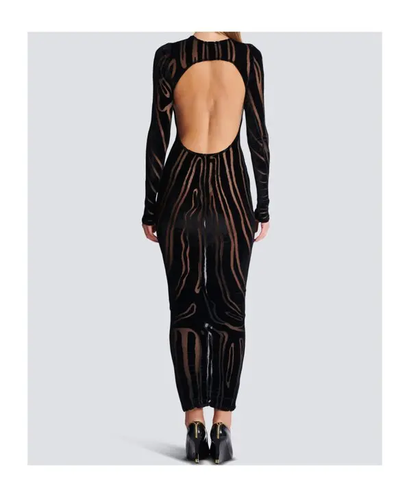 Balmain Long Zebra-print Velvet Dress