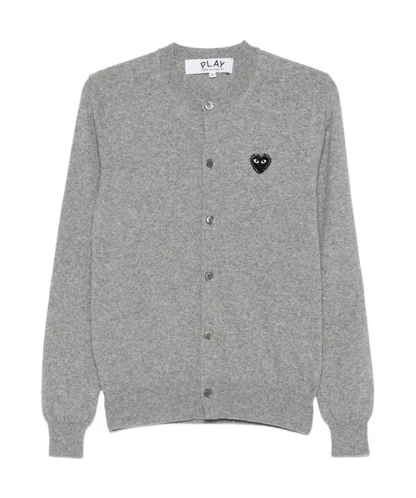 Play Comme Des Garcon Logo Patch Crewneck Cardigan - Grey