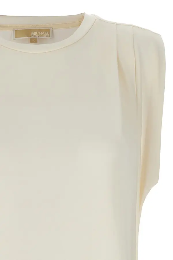 Michael Kors Sleeveless Crewneck Pleated Top