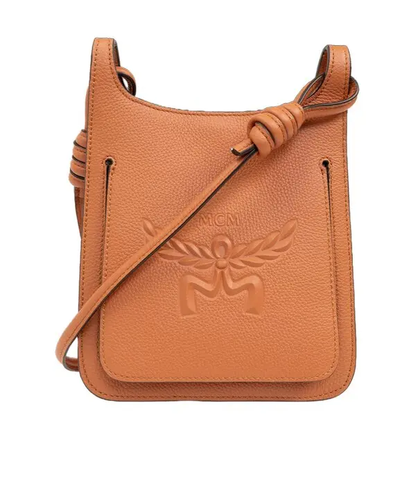 Mcm Mini Himmel Logo Embossed Hobo Bag - Brown