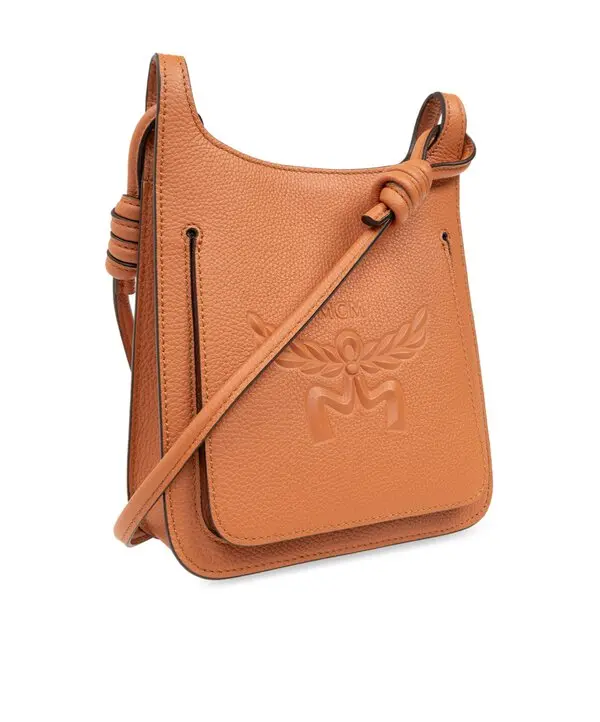 Mcm Mini Himmel Logo Embossed Hobo Bag - Brown