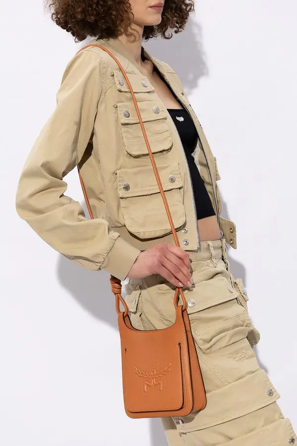 Mcm Mini Himmel Logo Embossed Hobo Bag - Brown
