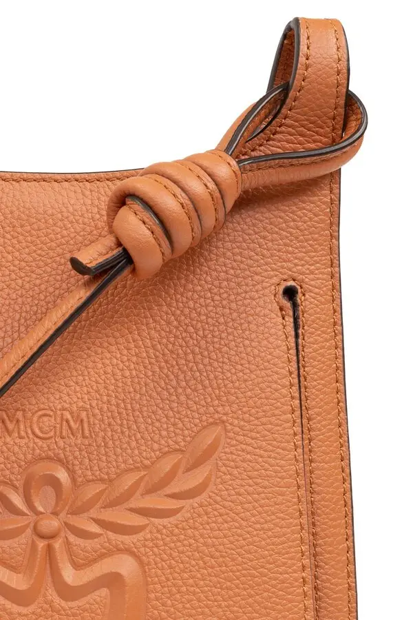 Mcm Mini Himmel Logo Embossed Hobo Bag - Brown